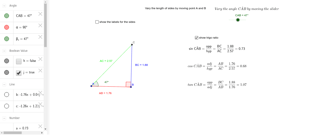 trigonometric ratios of acute angle ( sine/ cosine/ tangent) – GeoGebra