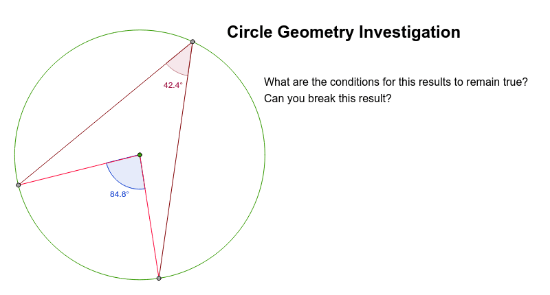 Circle geometry - angle at centre and angle at circumference – GeoGebra