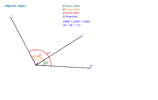 Adjacent angles straight line 2 angles – GeoGebra