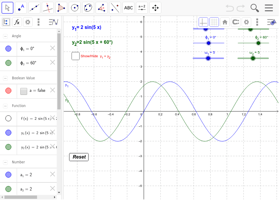 Phase Addition Of Sine Waves GeoGebra