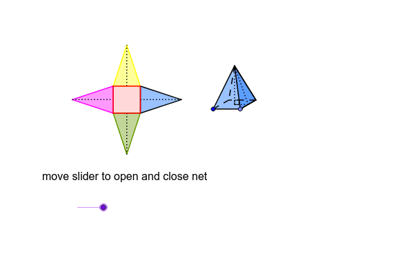 Square pyramid solid and net (open and close) – GeoGebra