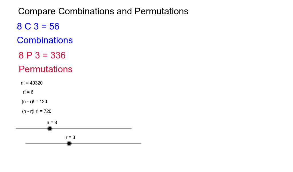 Compare Combinations & Permutations – GeoGebra