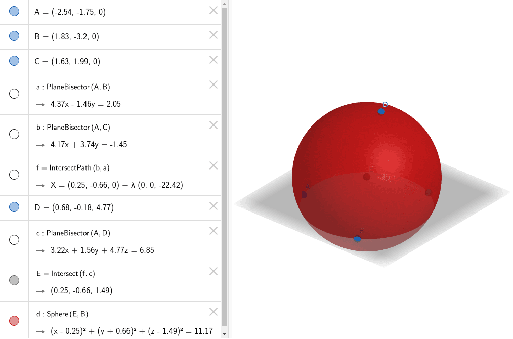 Sphere 4 points – GeoGebra