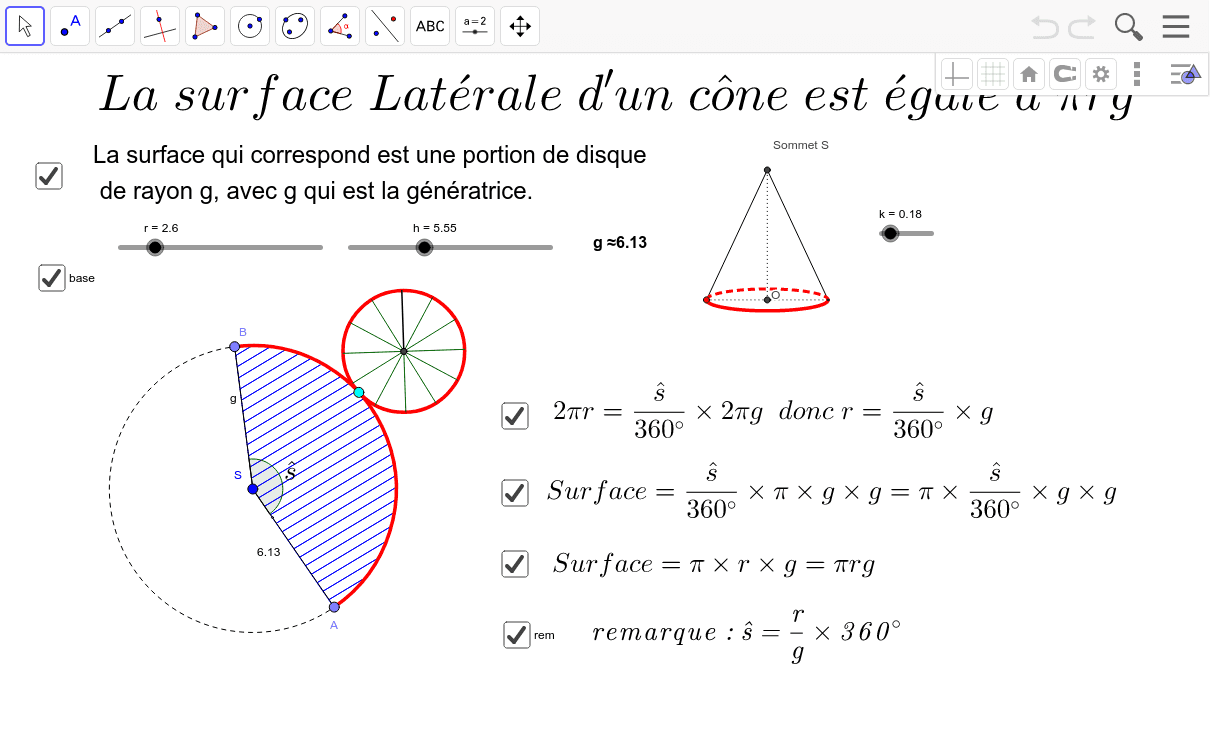 Surface Latérale du cône – GeoGebra