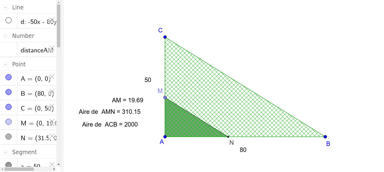 Partage en deux parts égales d'un terrain de forme un triangle rectangle par une parallèle à l ...