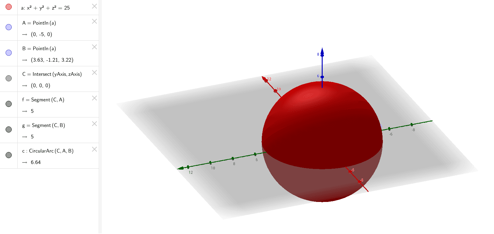 Arc on sphere – GeoGebra