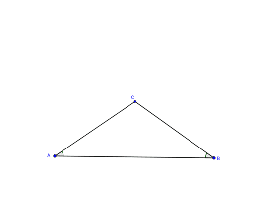 Gelijkbasishoekige driehoek heeft gelijke zijden – GeoGebra