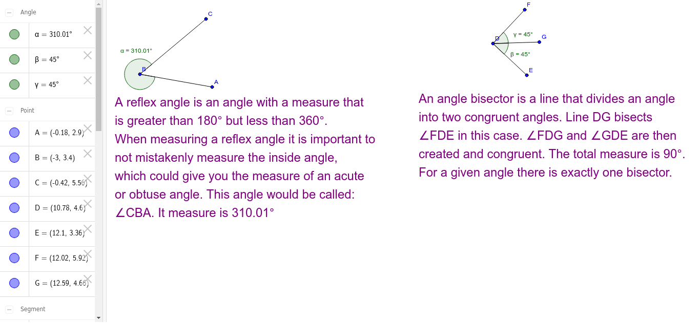 Reflex Angle, Angle Bisector – GeoGebra