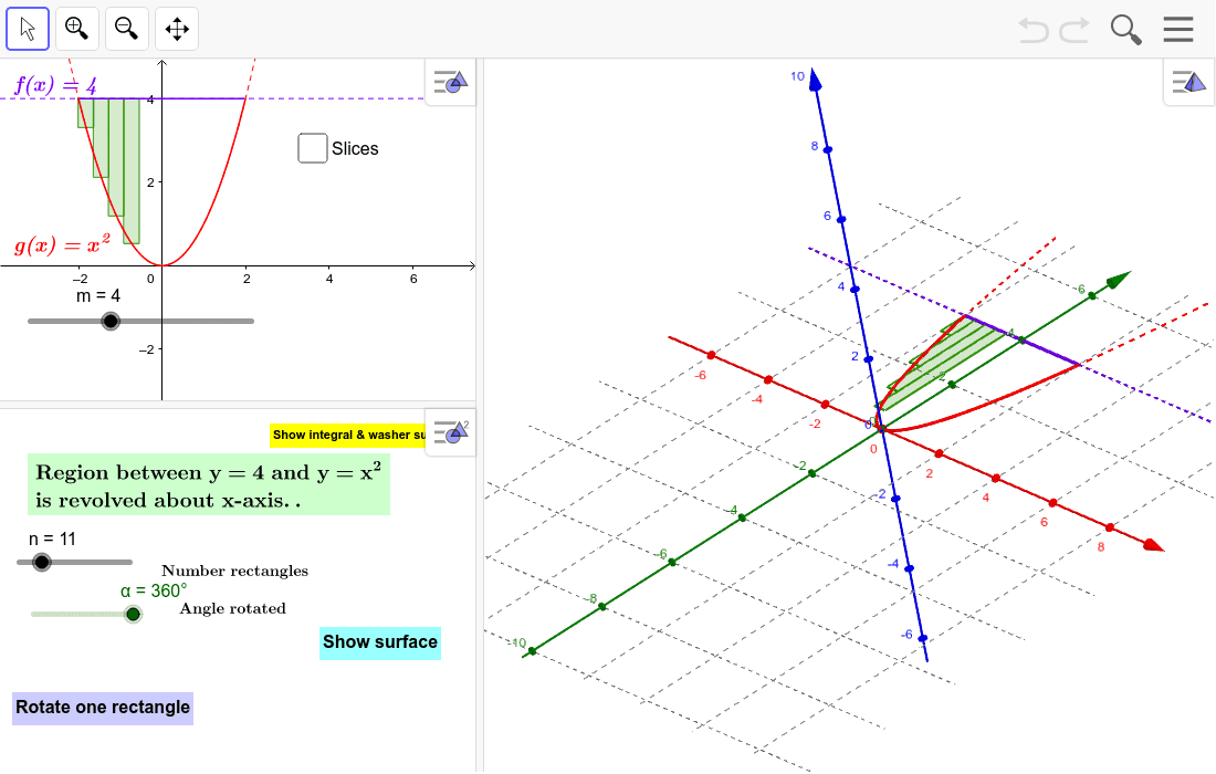 Volume of region rotated around x-axis – GeoGebra