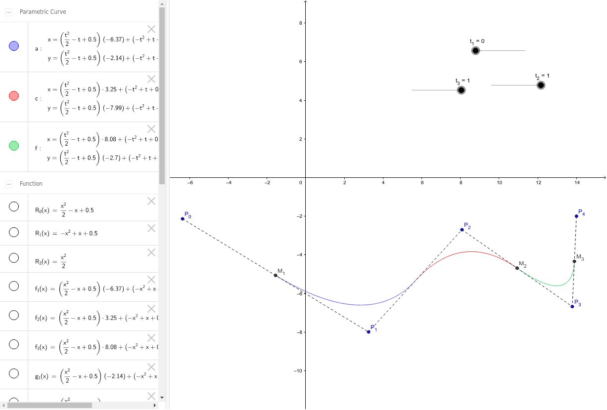 Illustration de courbe B spline à 4 points de contrôle – GeoGebra