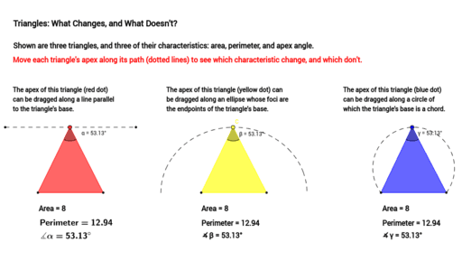 Triangles: What changes when we move the apex? What doesn't? – GeoGebra