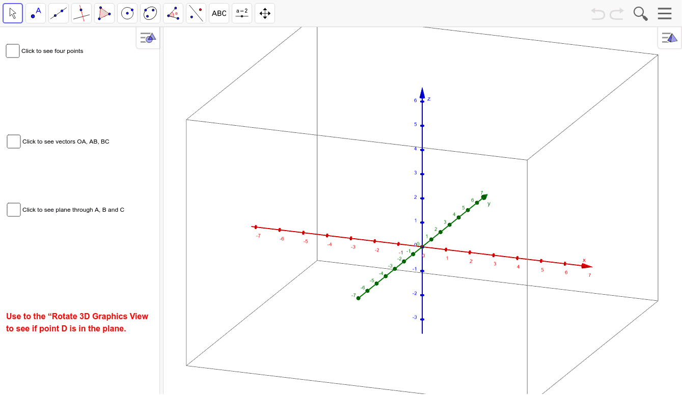 Determining whether four points lie in a plane – GeoGebra