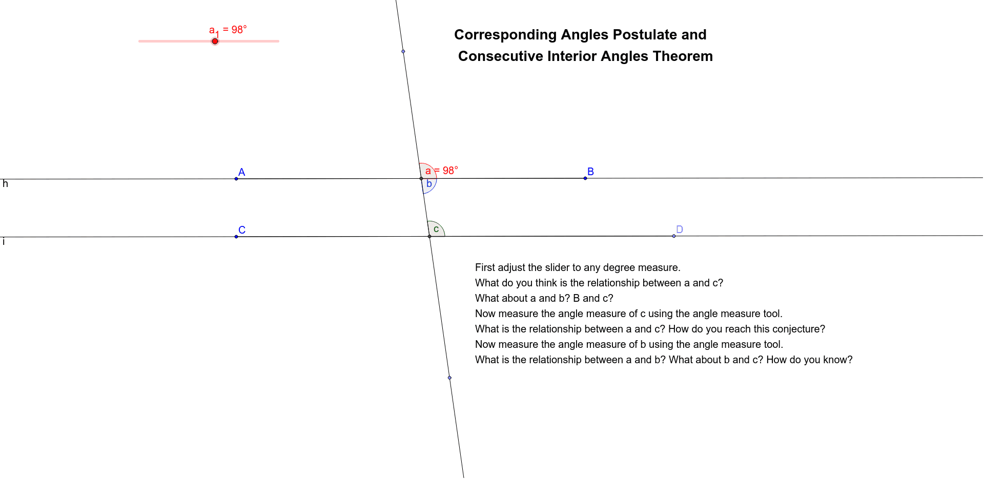 Corresponding Angles and Consecutive Interior Angles – GeoGebra