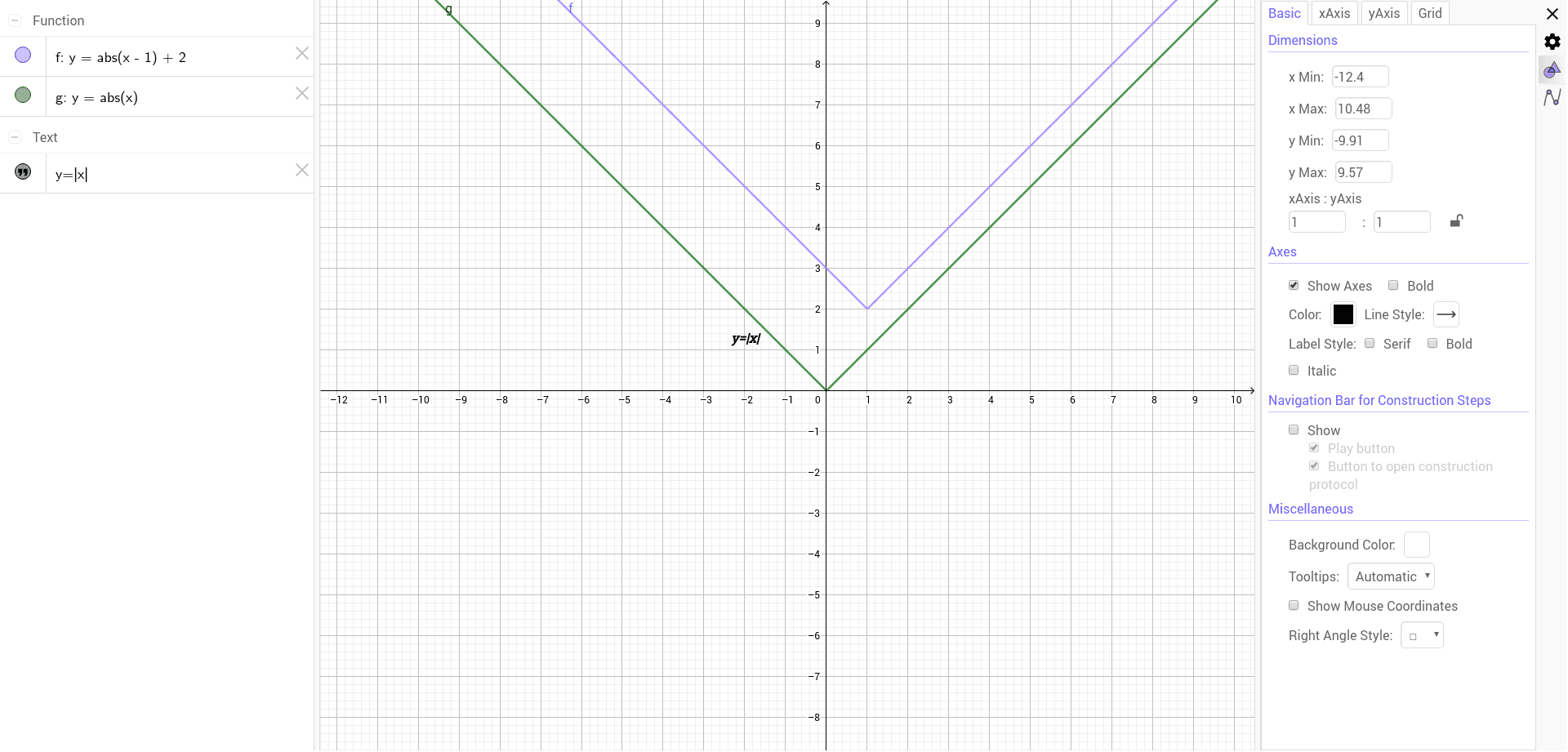 Lab : Absolute Value transformatioms – GeoGebra