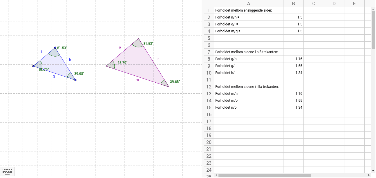 Formlikhet vinkler – GeoGebra