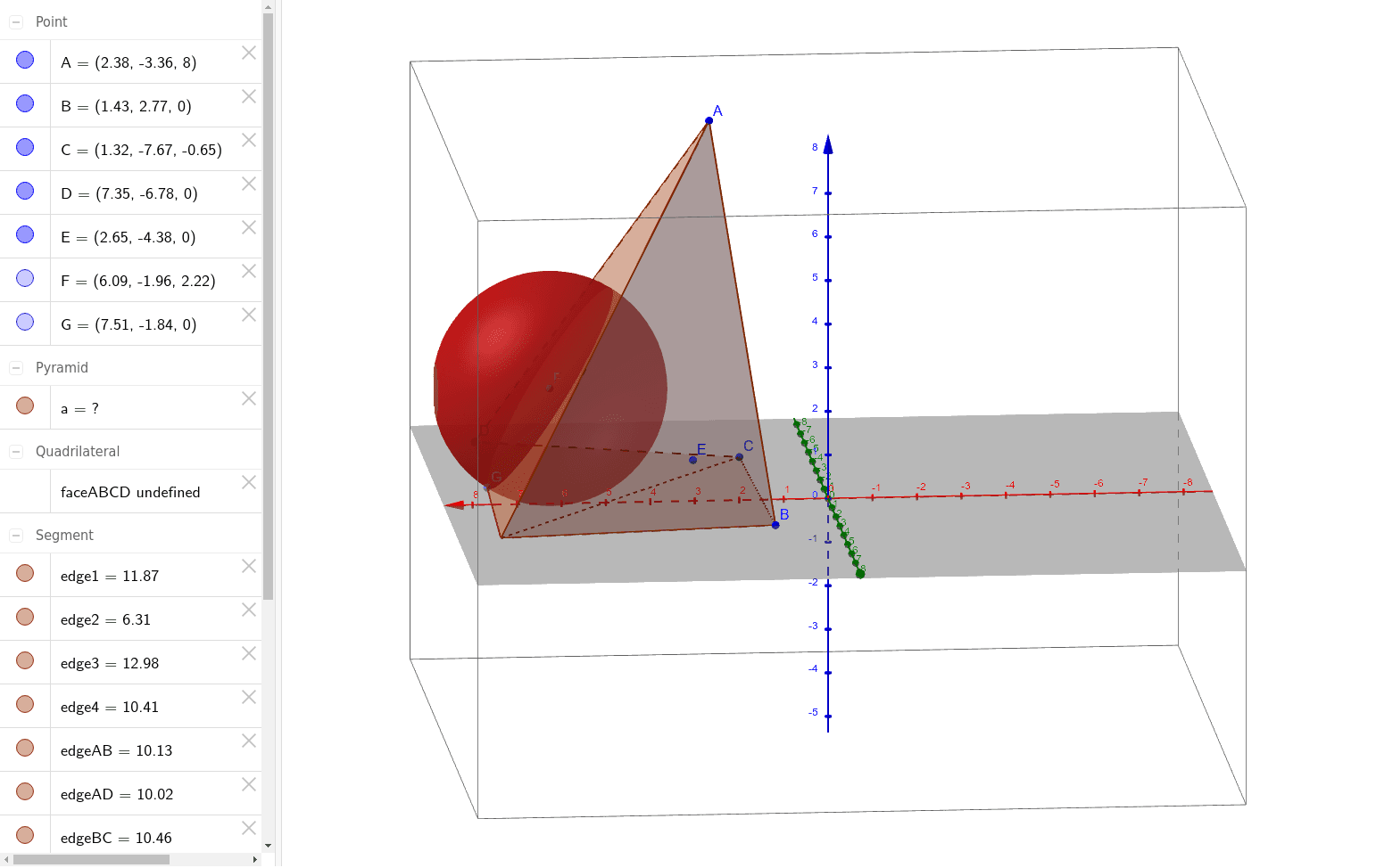 SPHERE INSIDE A HALF PYRAMID – GeoGebra