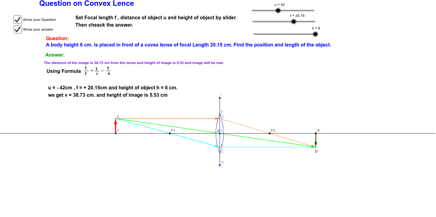 Physics Working of convex lens – GeoGebra