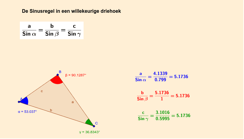 De sinusregel in een willekeurige driehoek – GeoGebra