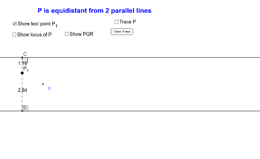 Locus 5: Equidistant from 2 parallel lines – GeoGebra