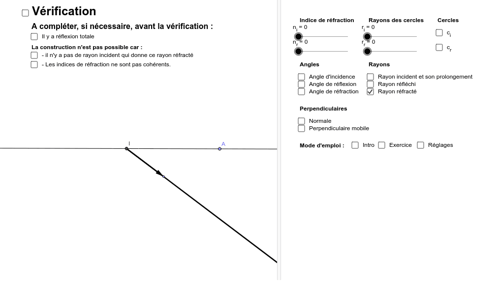 Réfraction - Construction de Maxwell – GeoGebra