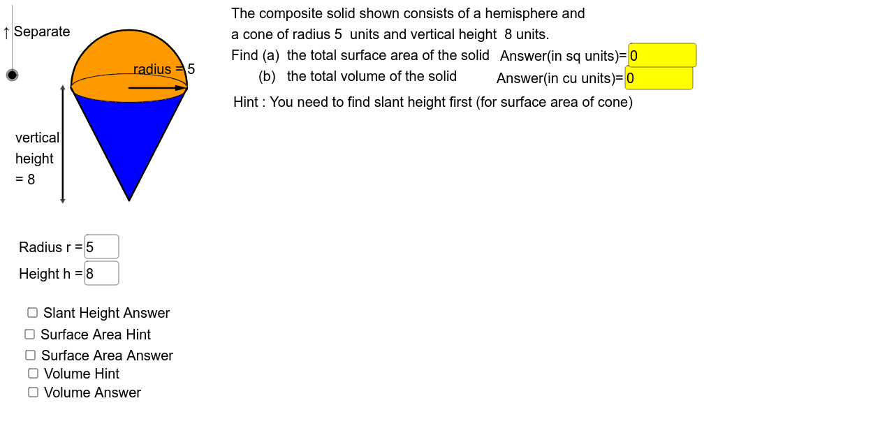 Self Review Mensuration of Composite Hemisphere & Cone – GeoGebra