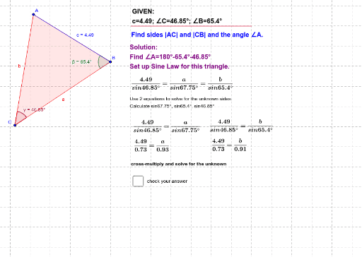 Use Sine Law to find missing sides. – GeoGebra