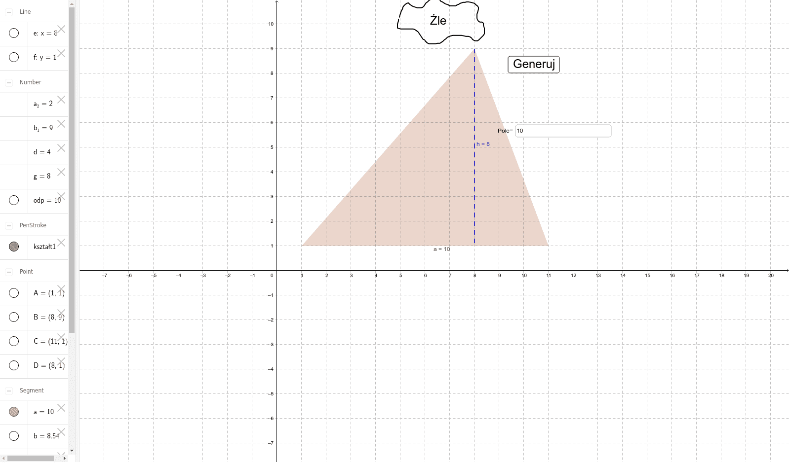 Oblicz pole trójkąta, count the field of the triangle – GeoGebra