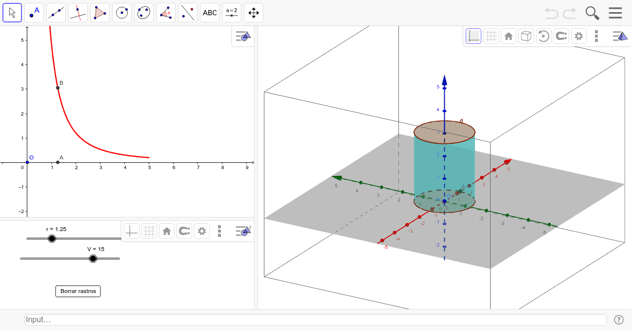 Cilindro de Volumen constante – GeoGebra