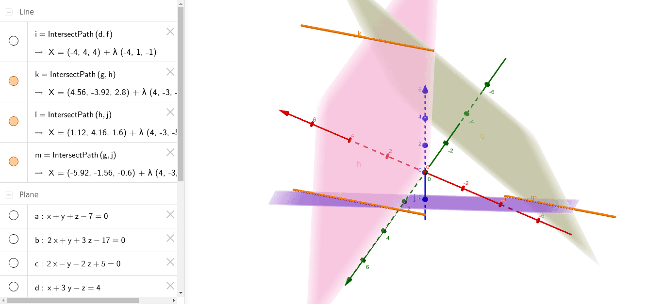 intersection de 3 plans – GeoGebra