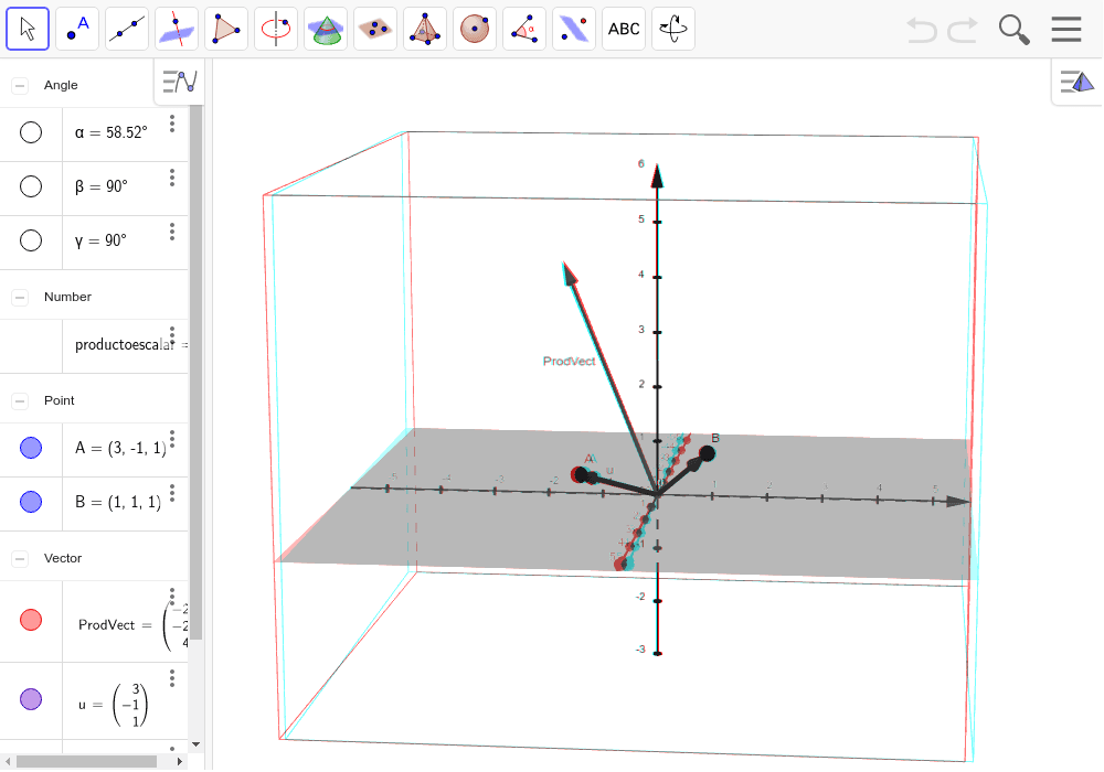 Producto escalar y vectorial en V3 – GeoGebra