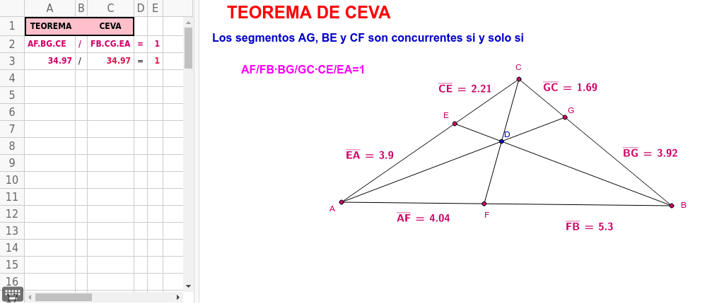 Comprobación práctica del Teorema de Ceva – GeoGebra