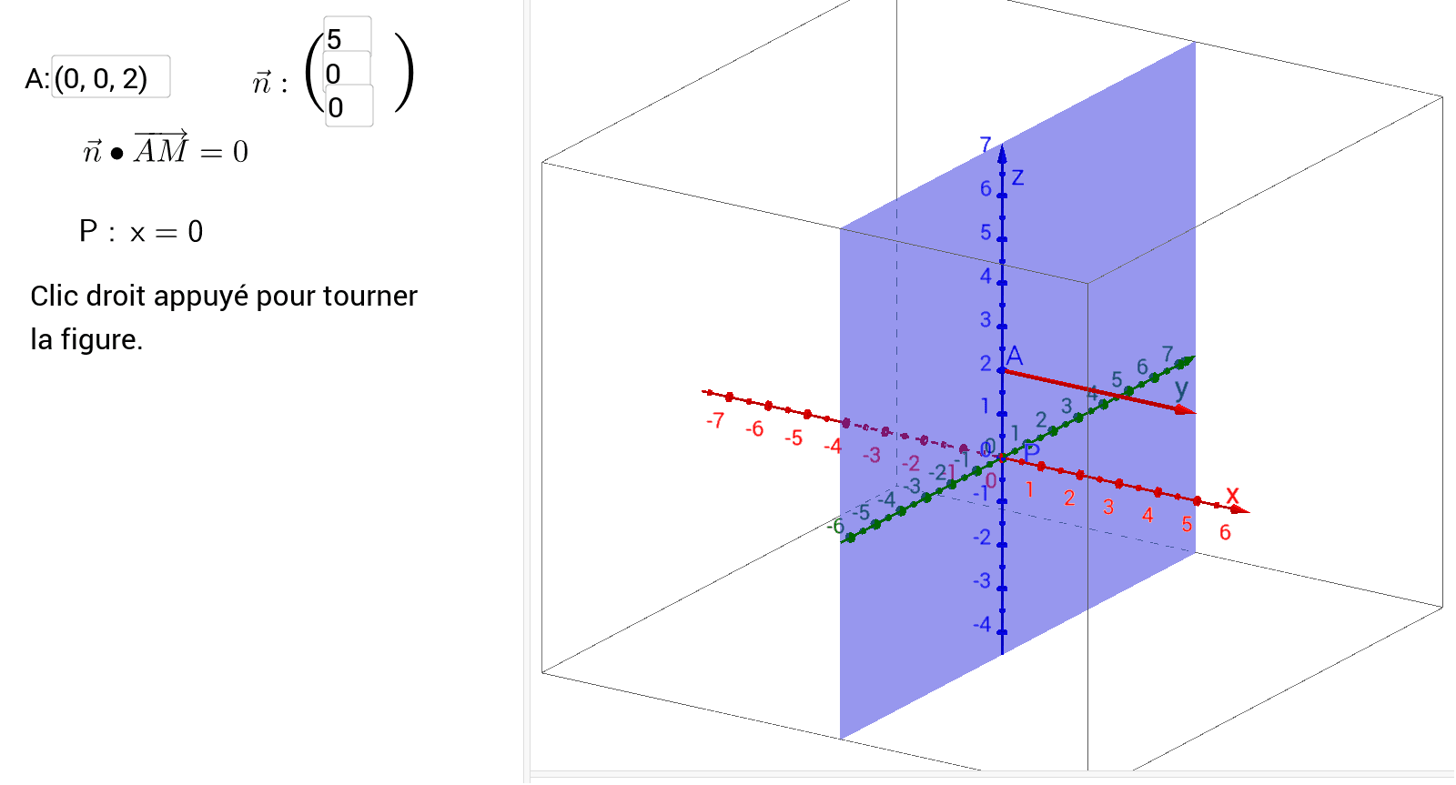 Plan connaissant un point et un vecteur normal – GeoGebra