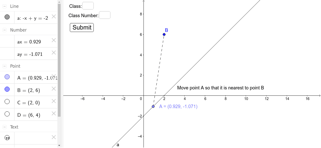 Shortest distance between point and line – GeoGebra