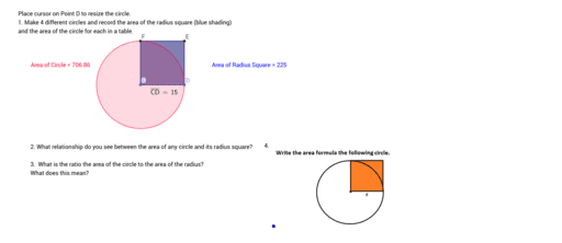 Area of a circle using radius square – GeoGebra