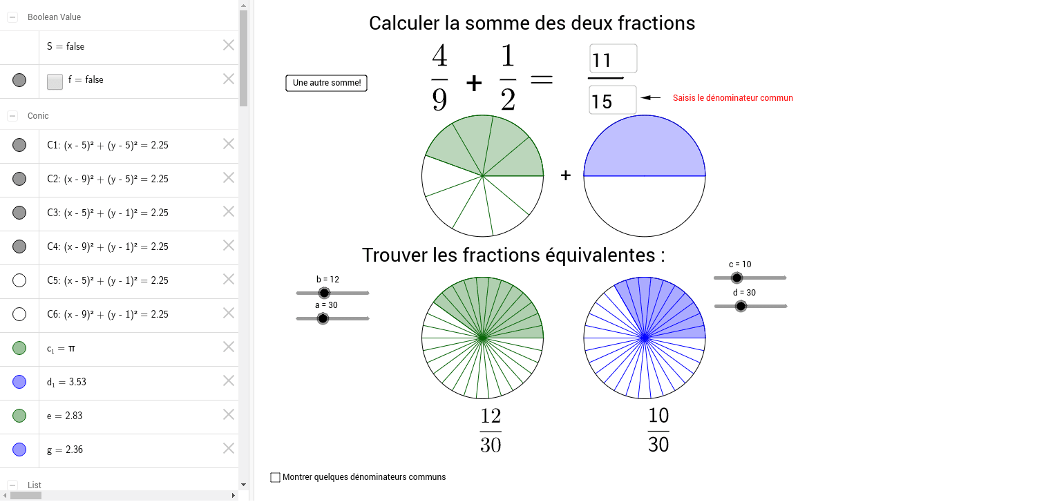 Somme de deux fractions – GeoGebra