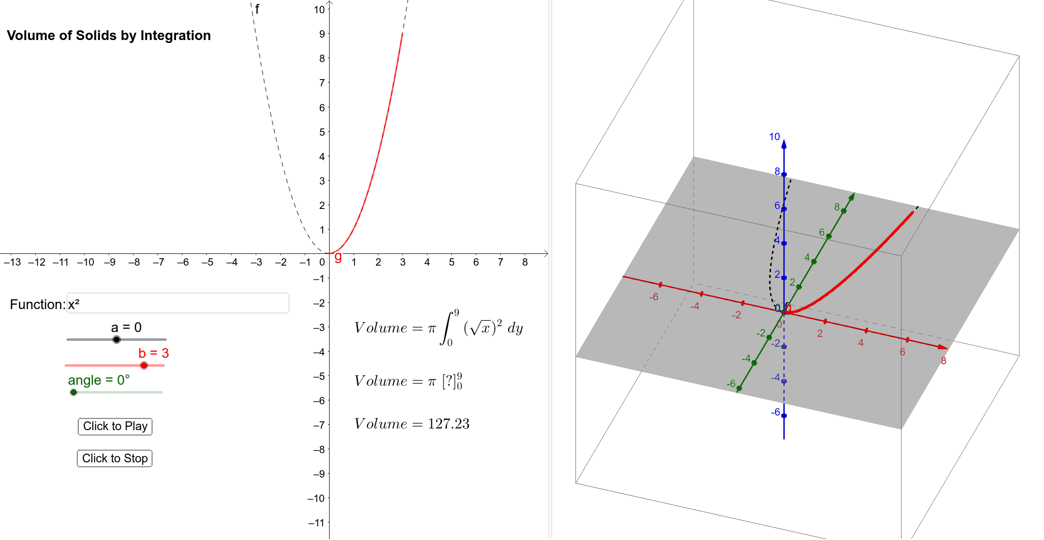 Integration: Volume of Solids – GeoGebra