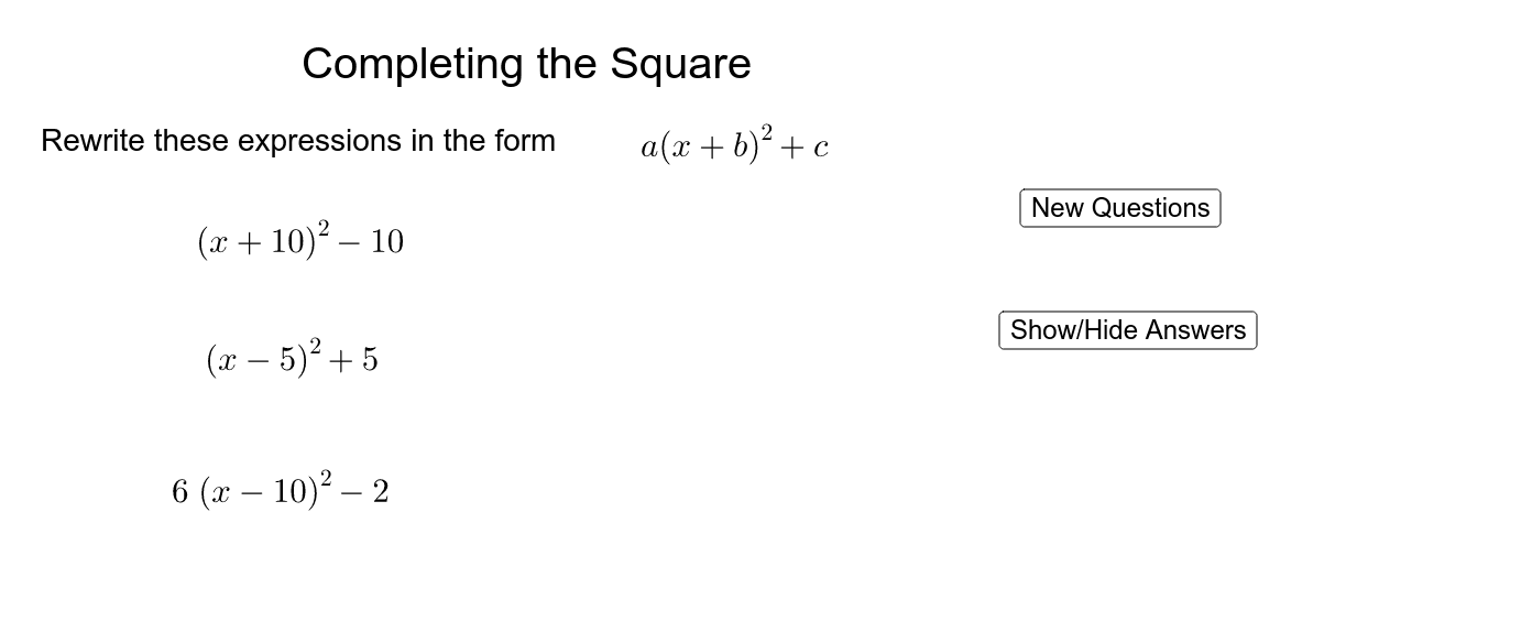 Completing the square – GeoGebra