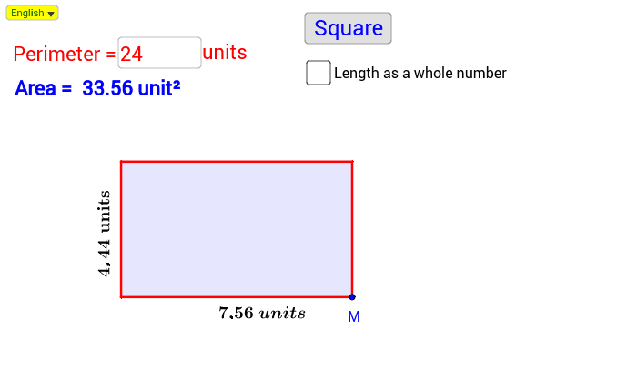 Area and perimeter of rectangle -- fixed perimeter – GeoGebra