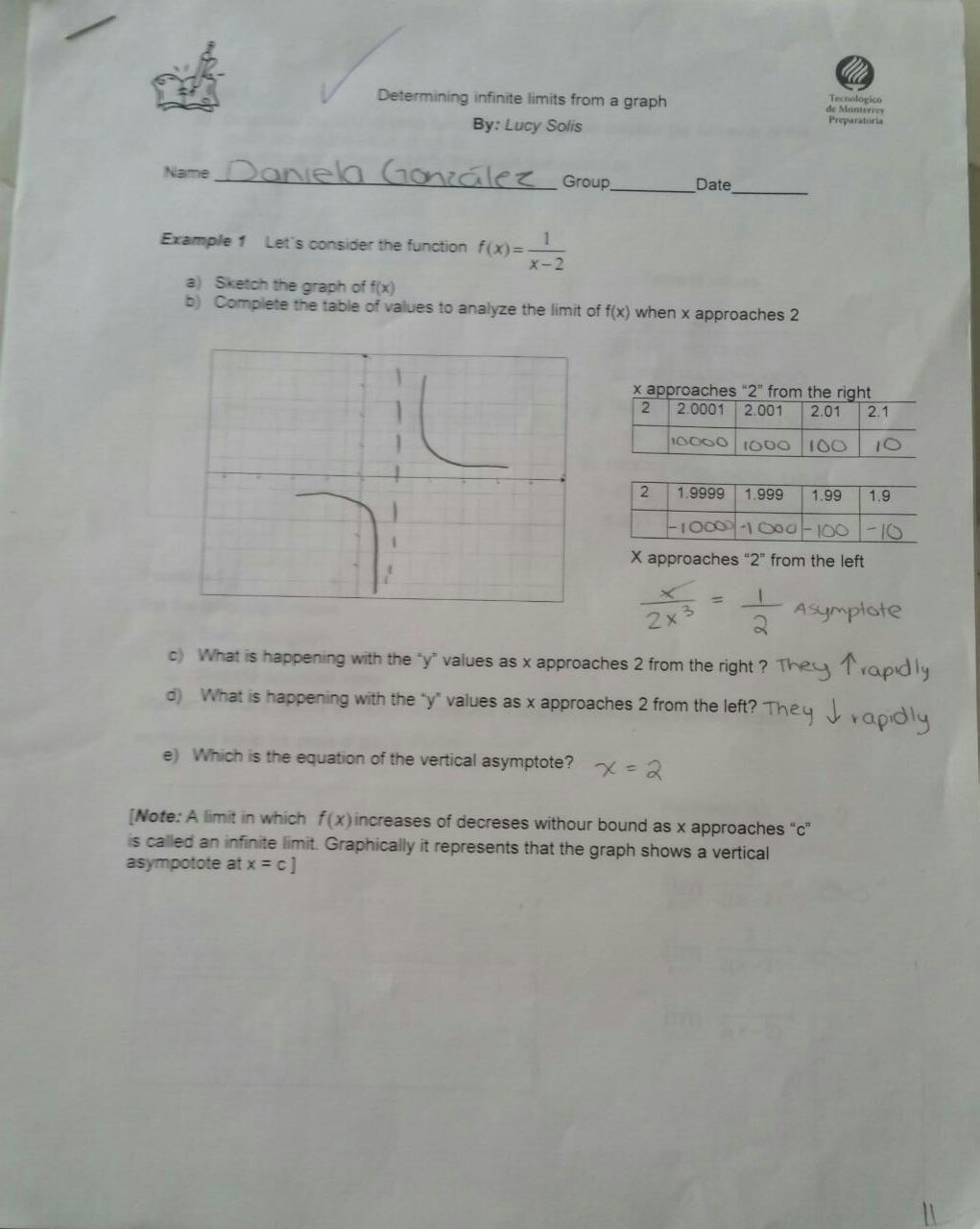 Determining Infinite Limits From A Graph GeoGebra