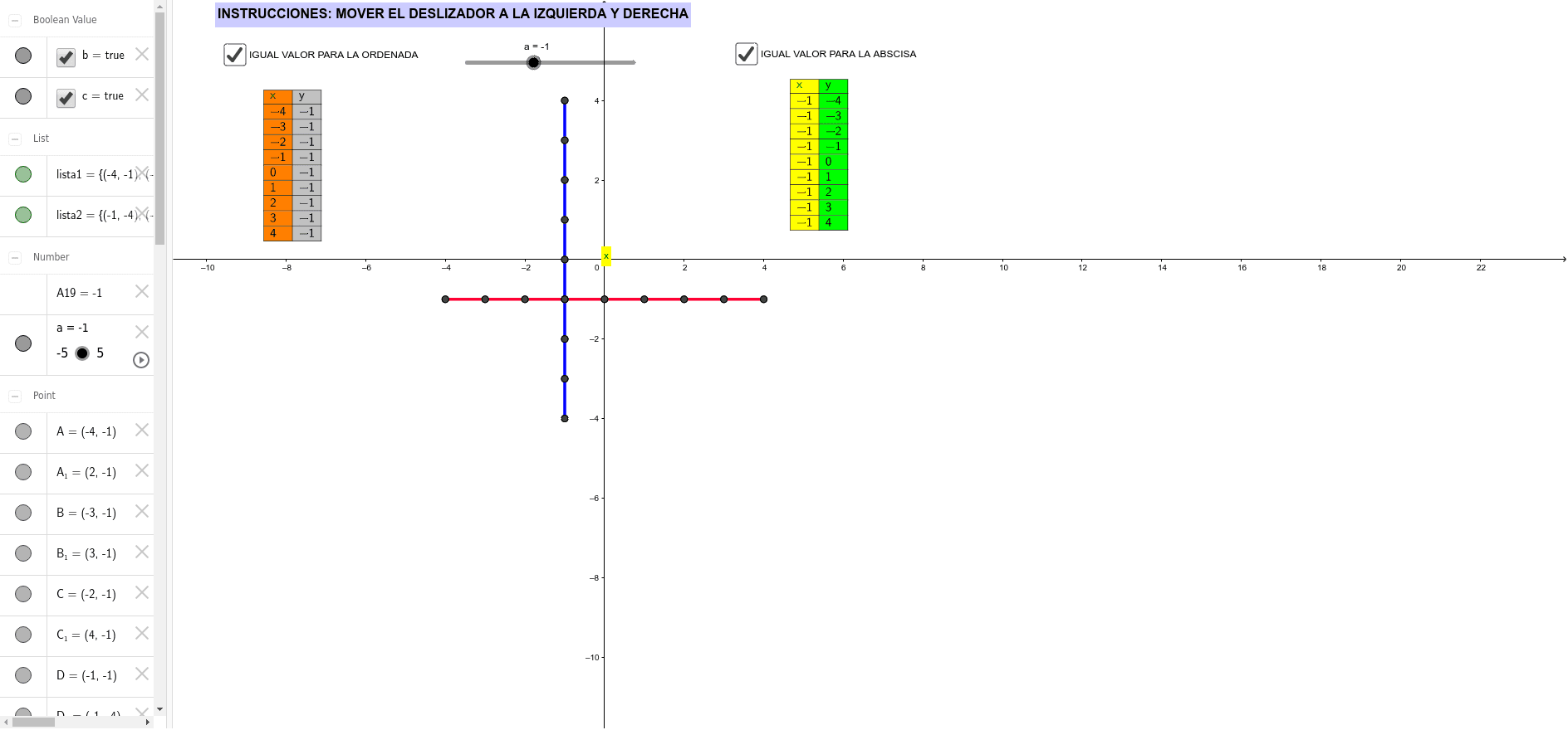ABSCISA Y ORDENADAS (Mover el deslizador) – GeoGebra