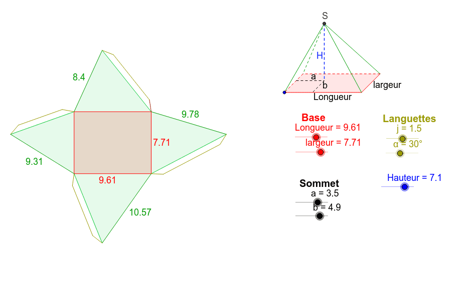 Patrons dynamiques de pyramides à base rectangulaire – GeoGebra