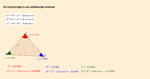 De cosinusregel in een willekeurige driehoek – GeoGebra