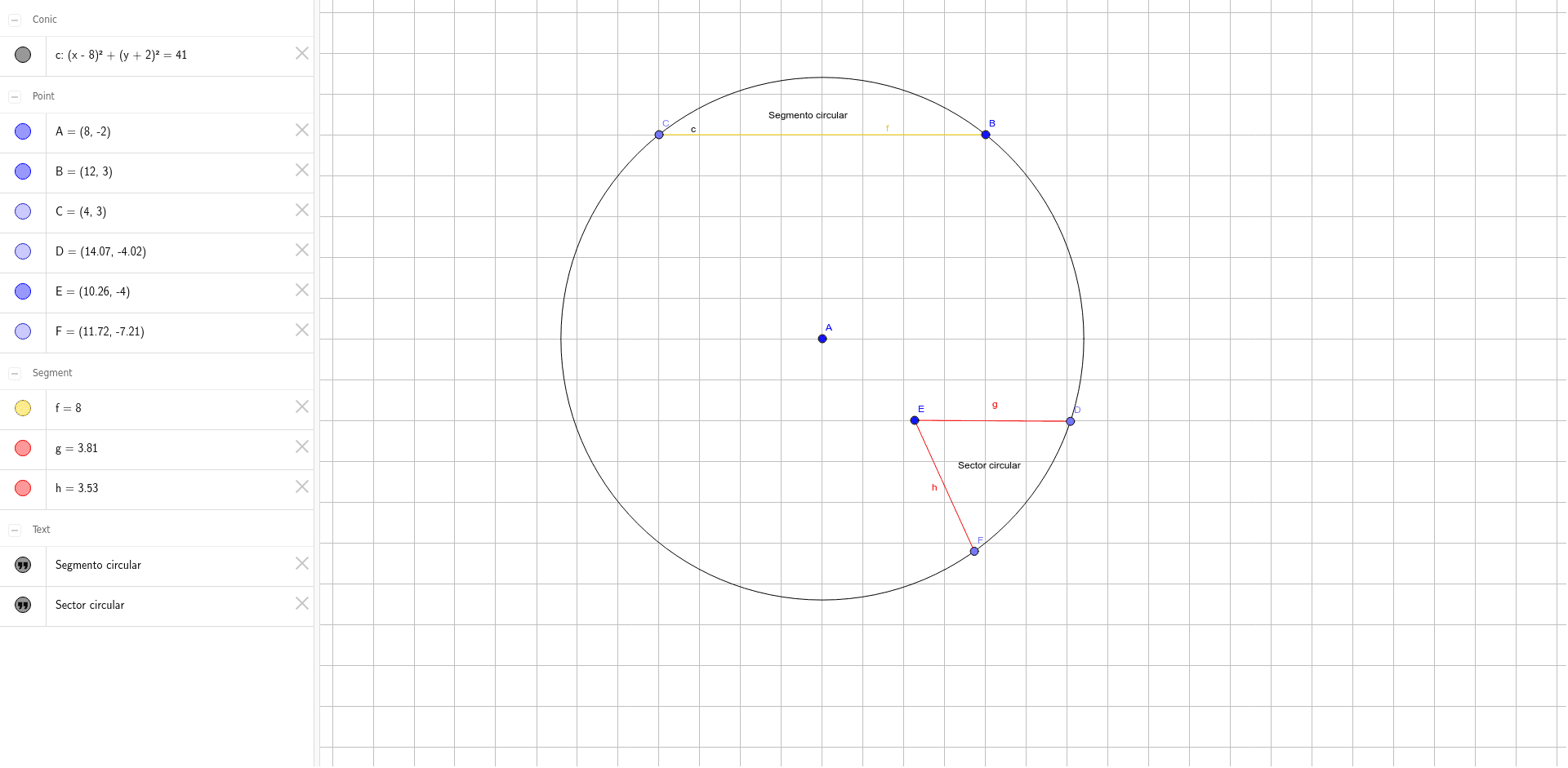 Sector circular y segmento circular – GeoGebra