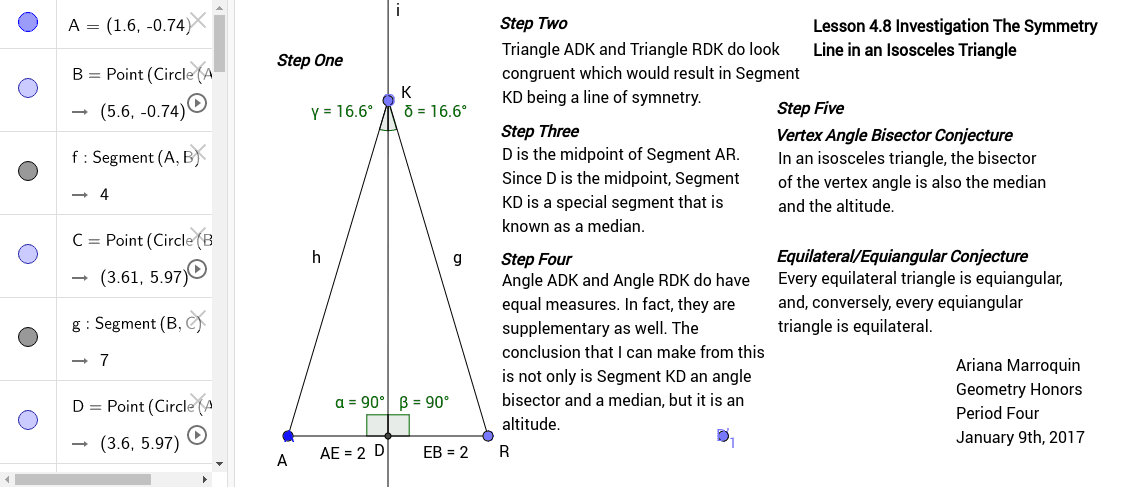 Geometry Investigation 4.8 – GeoGebra