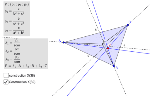 X(82) isogonal conjugate of X(38) – GeoGebra