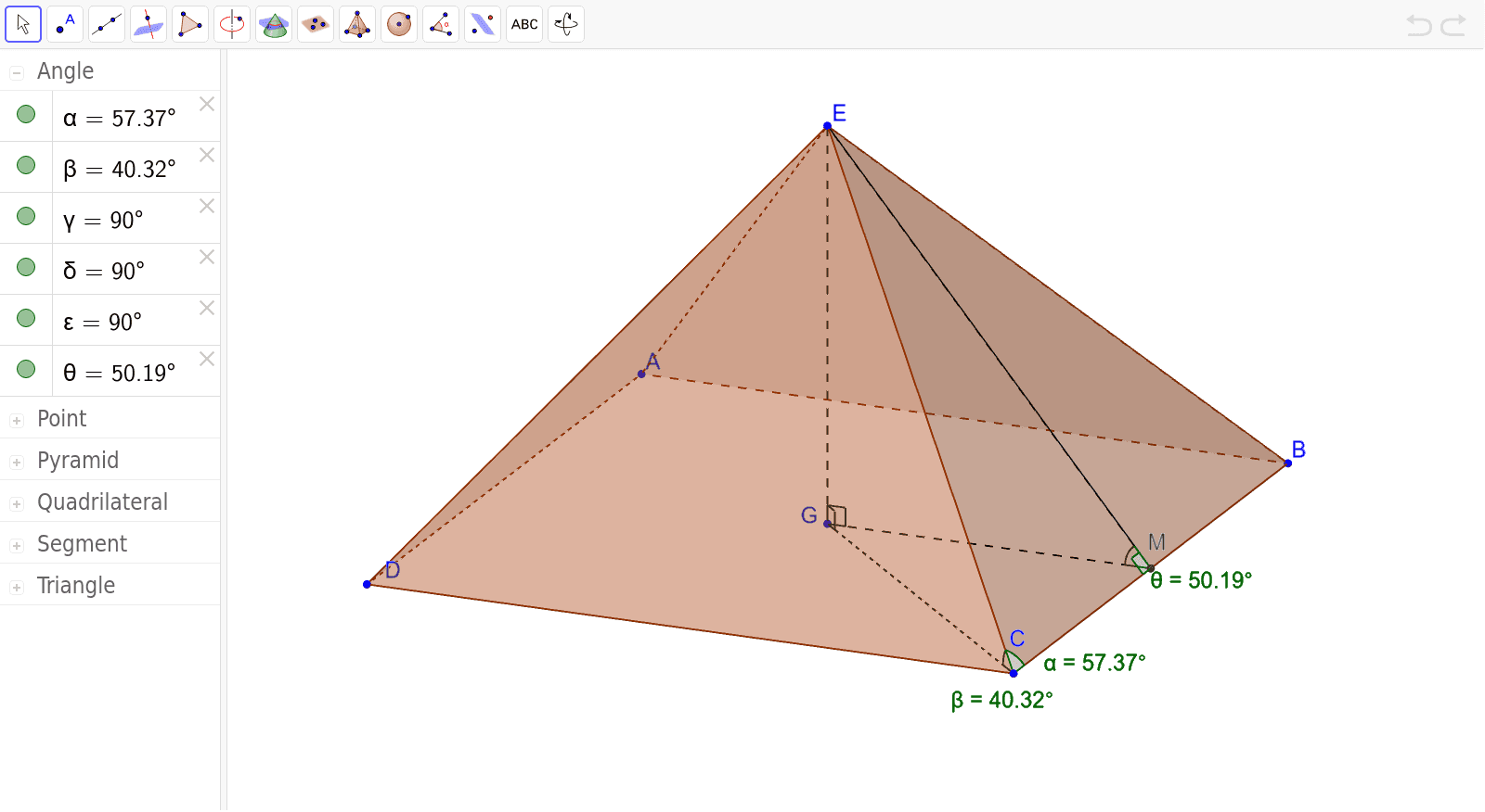 Square Base Right Pyramid 3 Triangles GeoGebra