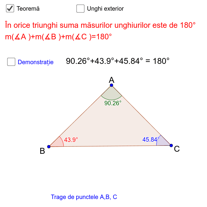 Suma masurilor unghiurilor unui triunghi – GeoGebra Suma masurilor unghiurilor unui triunghi – GeoGebra