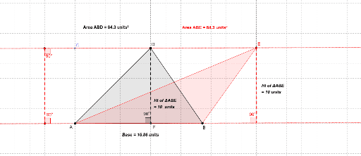 Area of Triangles with same base and same height – GeoGebra