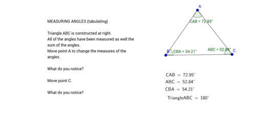Grade 7 Measuring Angles (tabulating) – GeoGebra