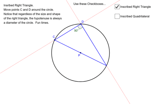 Inscribed Right Triangle, Quadrilateral – GeoGebra